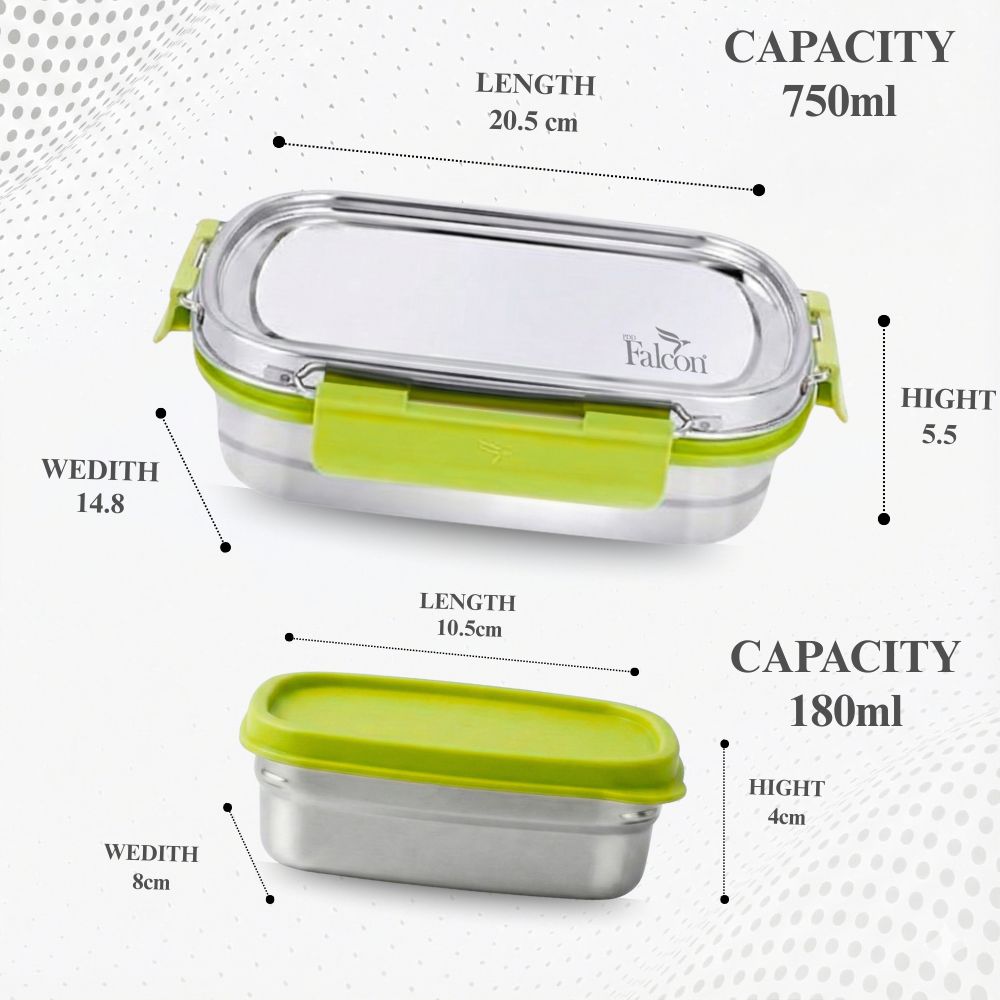 PddFalcon Stainless Steel Recta Munchy 100% Leakproof Lunch Box Green
