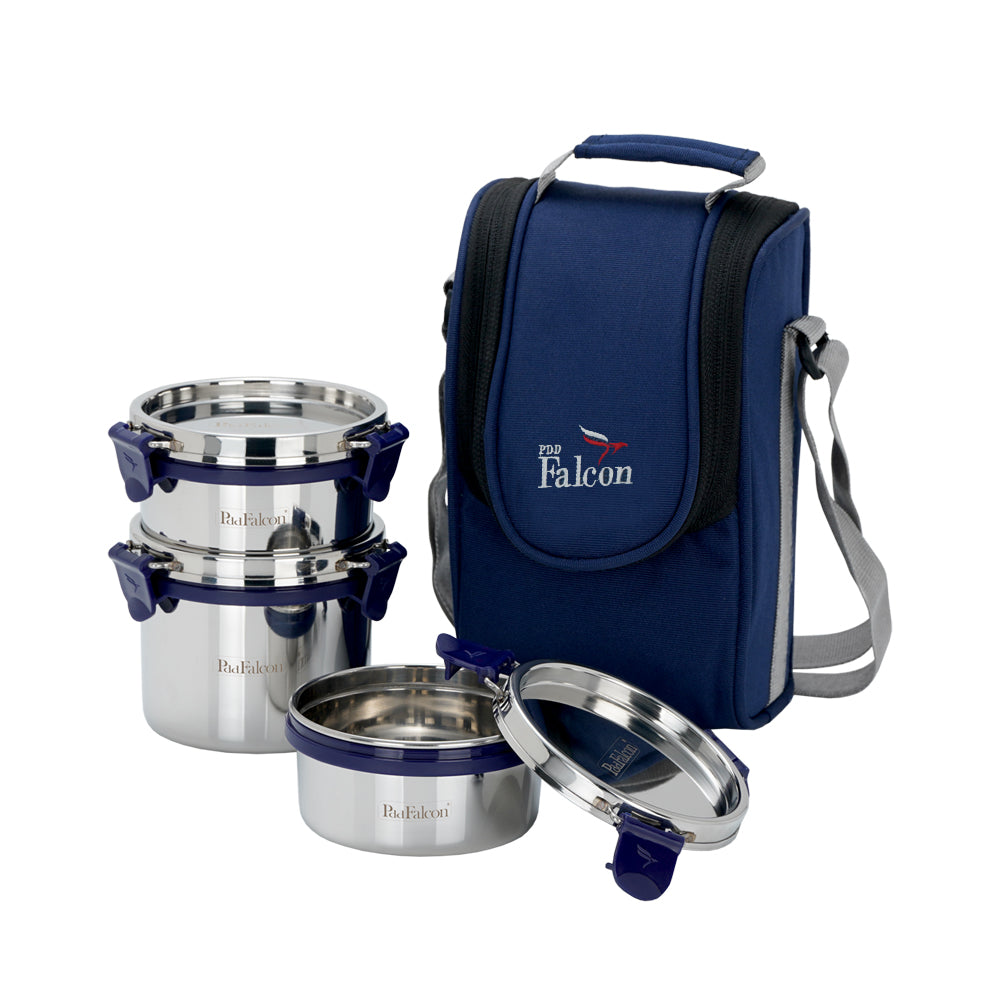 Pdd Falcon Steel Lunch Box Set of 3 Blue FP11007 - 800ml – PddFalcon